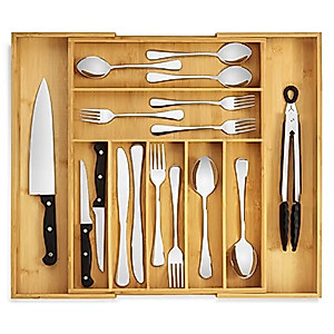 Premium Bamboo Silverware Organizer - Expandable Kitchen Drawer Organizer and Utensil Organizer, Perfect Size Cutlery Tray with Drawer Dividers for Kitchen Utensils and Flatware (7-9 Slots) (Natural)