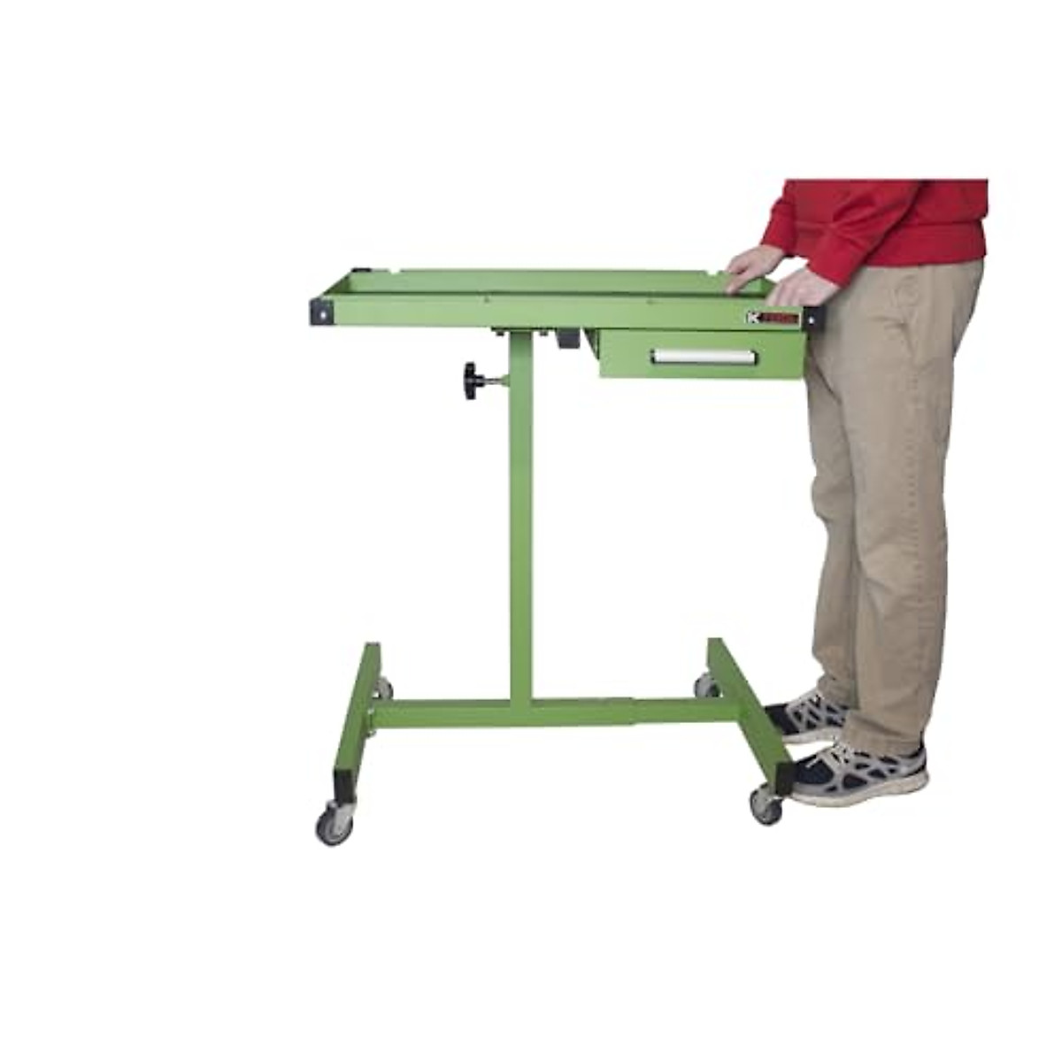 K Tool International 75108 Adjustable Tear Down Work Table with Drawer for Garages, Repair Shops, and DIY, Portable, (4) 2" Swivel Casters, 200 Pound Capacity, Rubber Corners, Heavy Duty Steel, Green