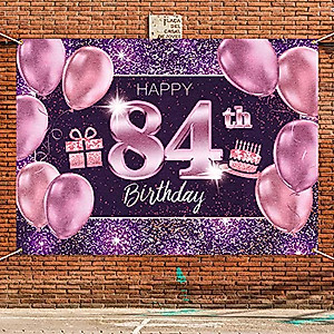 PAKBOOM Happy 84th Birthday Banner Backdrop - 84 Birthday Party Decorations Supplies for Women - Pink Purple Gold 4 x 6ft