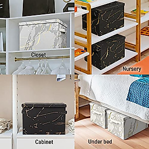 27L Decorative Storage Bins with Lids Foldable Closet Shelf Organizer Linen Fabric Boxes with Cover Handles Collapsible Baskets Cloth Containers for Home Office 15x10.6x10.6 inch 2 Pack Black