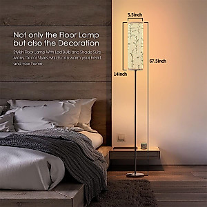 RZNTJHUINA Modern Boho Standing Lamps Hand Drawn Wild Flower Silhouette Gray Minimalist Floor Lamp Metal Pole Lamp with Linen Lampshade for Bedroom Living Room Office Nursery Reading Foot Switch