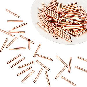 PH PandaHall 100pcs Brass Tube Beads 30x4mm Long Tube Spacer Beads Macrame Beads for DIY Sewing Craft Wall Hanging Plant Holder Macrame Wind Chime, Rose Gold