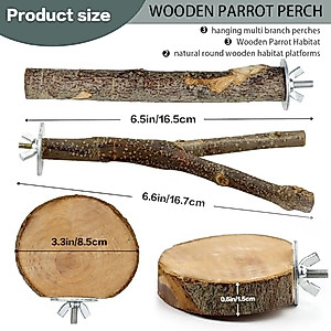 CZWESTC 8 Pieces Natural Wood Bird Perch Wooden Parrot Perch Stand Fork Toys Hanging Multi-Branch Perch Platform Hammock Swing Toy for Macaws, Small Parakeets, Conures, Budgies, Finches