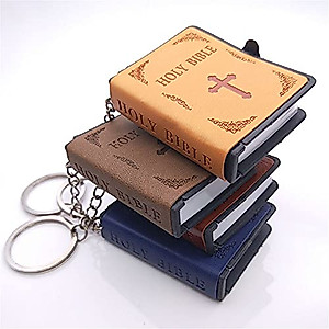 ORNOOU 8 Pieces Holy Bible Book Leather Keychain Mini English Bible Key Chain Believer Keyring