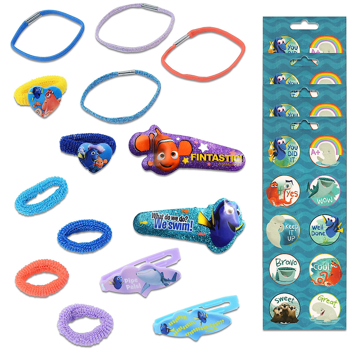 Walt Disney Studio Disney Finding Dory Bathroom Bundle Finding Nemo Hair Accessories Set - 16 Pc Ultimate Finding Dory Bath Set Including Hair Ties, Hair Clips, Body Wash, Bubble Bath, and More