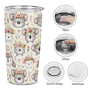 KIOWEIR Cute Koala Stainless Steel Tumbler 20oz With Lid And Straw, Insulated Tumblers Coffee Cup, Travel Mug for Ice Drink & Hot Beverage for Women Men Boys Girls