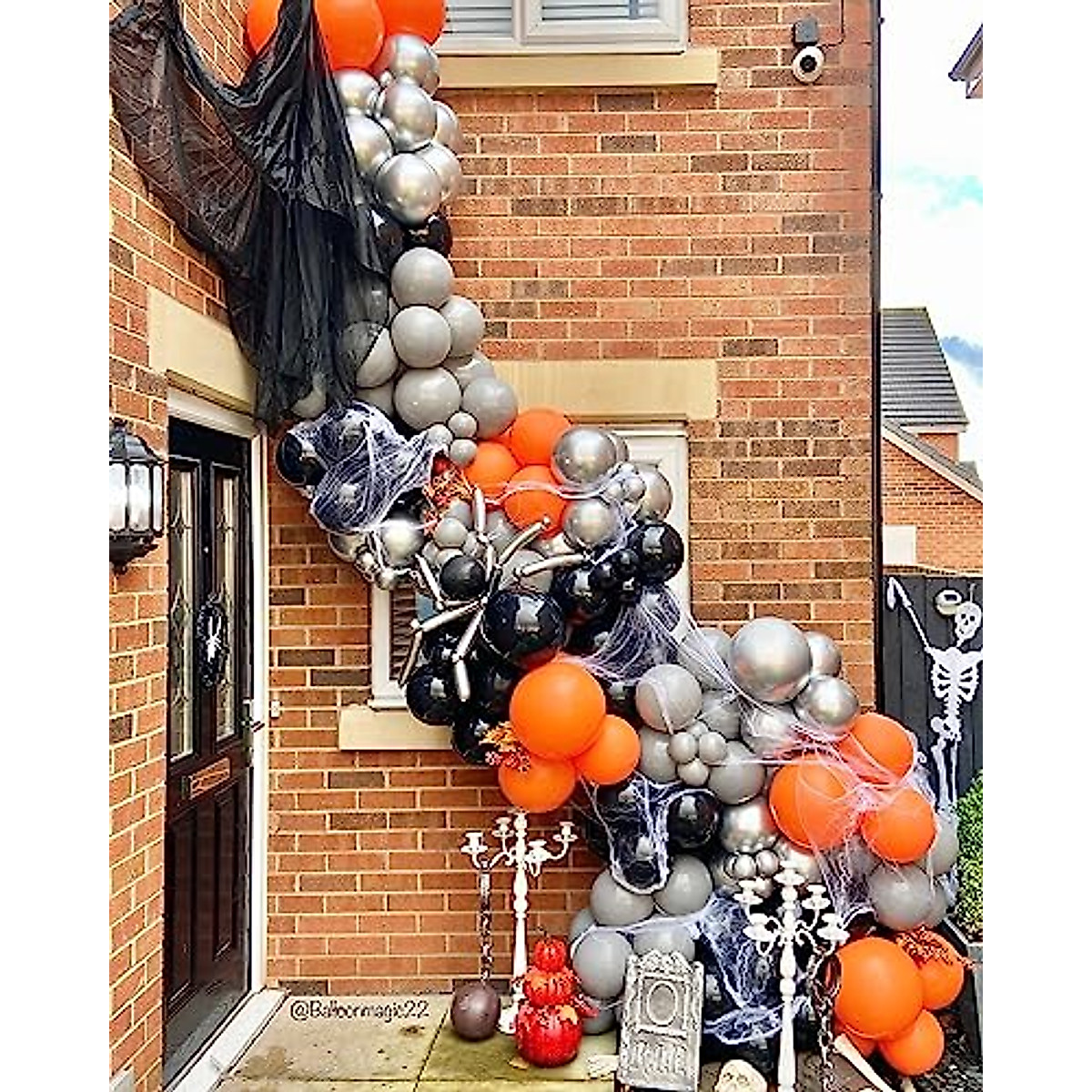 Bonropin 160Pcs Halloween Balloon Garland Arch kit with Black White Orange Silver Agate Balloons for Halloween Day Party Background Decorations