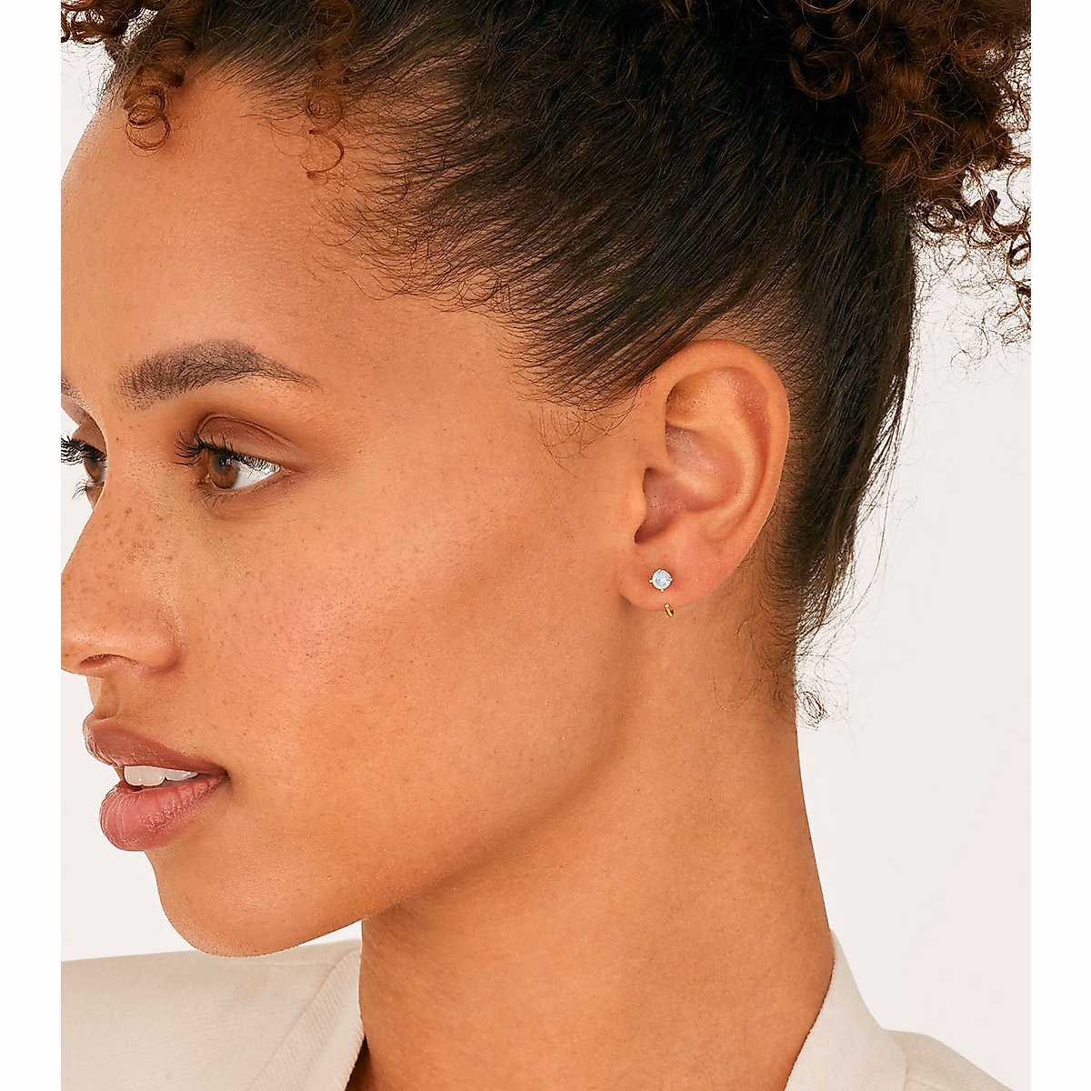 PAVOI 14K Yellow Gold 925 Sterling Silver Huggie Half Hoop Earrings for Women | Tiny Boho Opal Stone Cartilage Earring