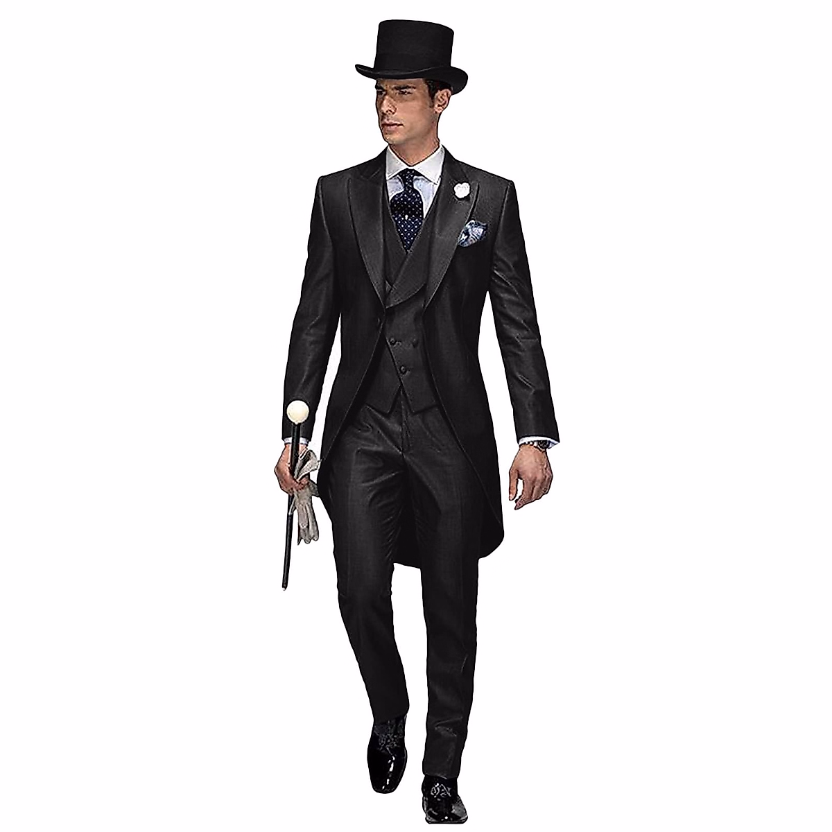 Wemaliyzd Men's 3 Piece Wedding Suit Tailcoat Tuxedo Long Tail Collar Vest Pants(Black,38R)