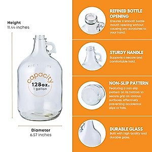 FastRack 128oz Jug (Pack of 4) with White Metal Caps, 1 Gallon Glass Beer Jug, Gallon Glass Jug, Clear Jug for Beer