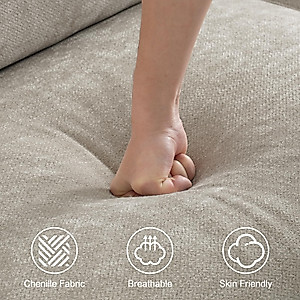 EASELAND Sofa Couch, 88" Chenille Loveseat for Living Room, 3 Seater Lounge Sofa for Bedroom with Removable Back and Seat Cushions, Modern Deep Seat Comfy Couch with Solid Wood Legs and Armrest(Beige)