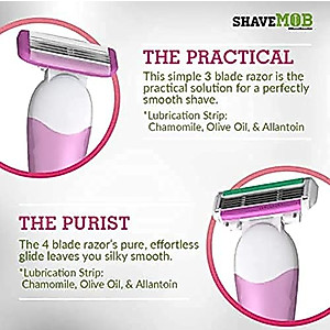 ShaveMOB 3-Blade Women's Razor Kit (Flex Head Handle + 12 Refills) - The Practical Shaving Kit