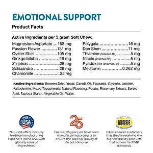 NaturVet Emotional Support Daily Calming Aid Dog Supplement - Helps Promote 24/7 Normal, Calm Behavior - for Dog Stress, Nervousness, Separation, Unwanted Behavior - 120ct Soft Chews