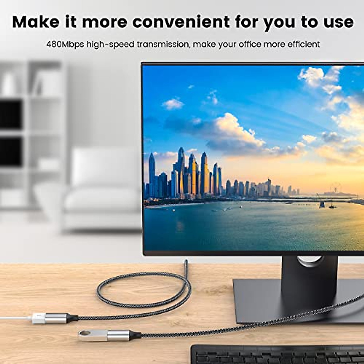 USB Extension Cable,USB Splitter USB A Male to 2 Female Extension Cord Durable USB Splitter Cable Nylon Braided Fast Data Transfer Compatible with Printer, USB Keyboard, Flash Drive,Playstation