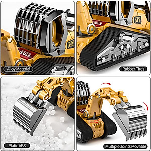 Gemini&Genius Construction Truck 4 in 1 Excavator with Metal Loader Shovel, Roller Shovel and Impact Hammer Construction Vehicle Die-cast Toys for Kids (Wheeled with Tracked)