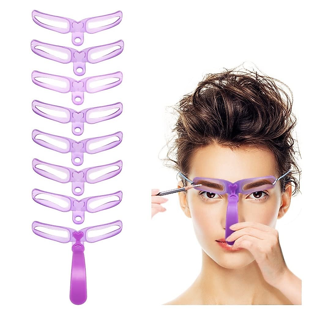 Eyebrow Stencils, Eyebrow Template, Eyebrow Shaping Kit,8 Styles Reusable Eyebrow Stencil with Handle and Strap, Washable Reuseable Eyebrow Positioning Tool The Wide is 5.2 Inch, Length is 4Inch