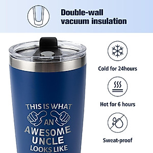 BLUMUZE Birthday Gift for Uncle from Niece, Nephew - Tumbler Gifts for Uncle - Best Uncle Gift for Fathers Day - Gifts Uncle Tumbler from Niece, Uncle Gift from Nephew - Blue - 20oz