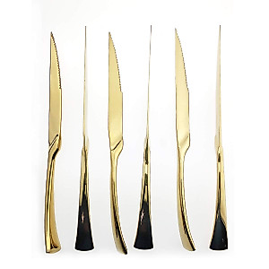 Uniturck Steak Knives 18/10 Heavy-Duty Stainless Steel Steak Knife Set of 6 for Chefs Commercial Kitchen - Great For BBQ Weddings - Dinners - Parties All Homes & Kitchens (Mirror Polished Gold)