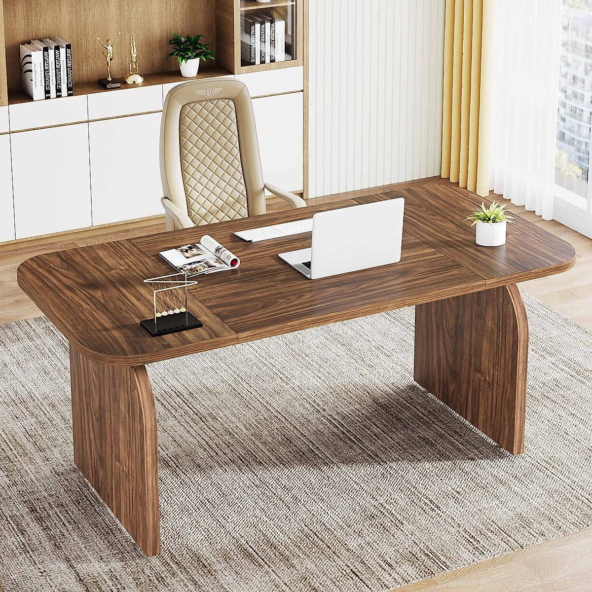 Tribesigns 63-inch Conference Room Table for 4-6 Person, Retro 5.2 ft Small Rectangle Meeting Room Table, Rustic Wood Seminar Table