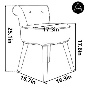 MUPATER Makeup Vanity Stool Chair with Low Back, Round Leather Padded Chair with Wood Legs, White
