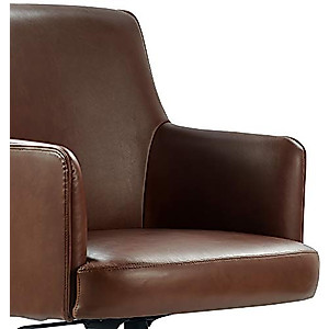 Tommy Hilfiger Belmont Home Office Chair Adjustable Height and 360 Swivel for Computer Desk, Stainless Steel Base with Smooth Rolling Casters, Bonded Leather Upholstery, Cognac Brown