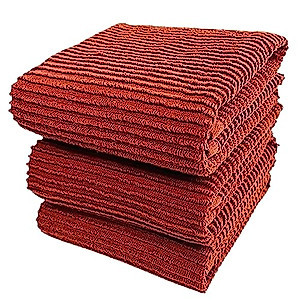 Oversized 18" x 28" Solid Color Rust Kitchen Dish Towels: 100% Cotton Cloth Soft Cleaning Drying Absorbent Ribbed Terry Loop, Set of 3 Multipurpose for Everyday Use (Warm Terracotta Orange)