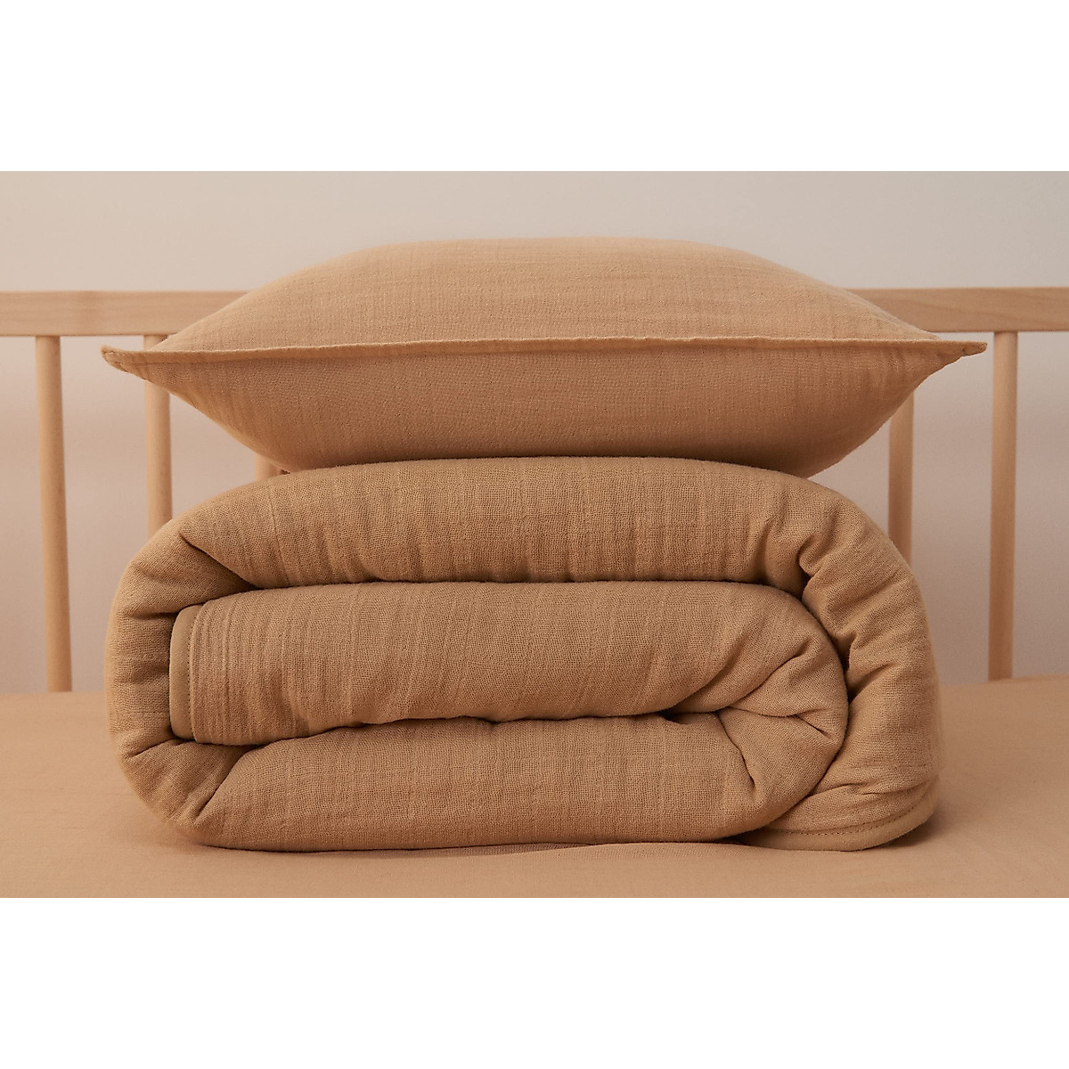 Muslin Baby Quilt, 36"x45", Super Soft Comforter, Nursery Crib Blanket, 100% Muslin Cotton Double Layer Shell & Thermo Fiber Fill, Breathable, Durable for Infant Toddler (Warm Sand)