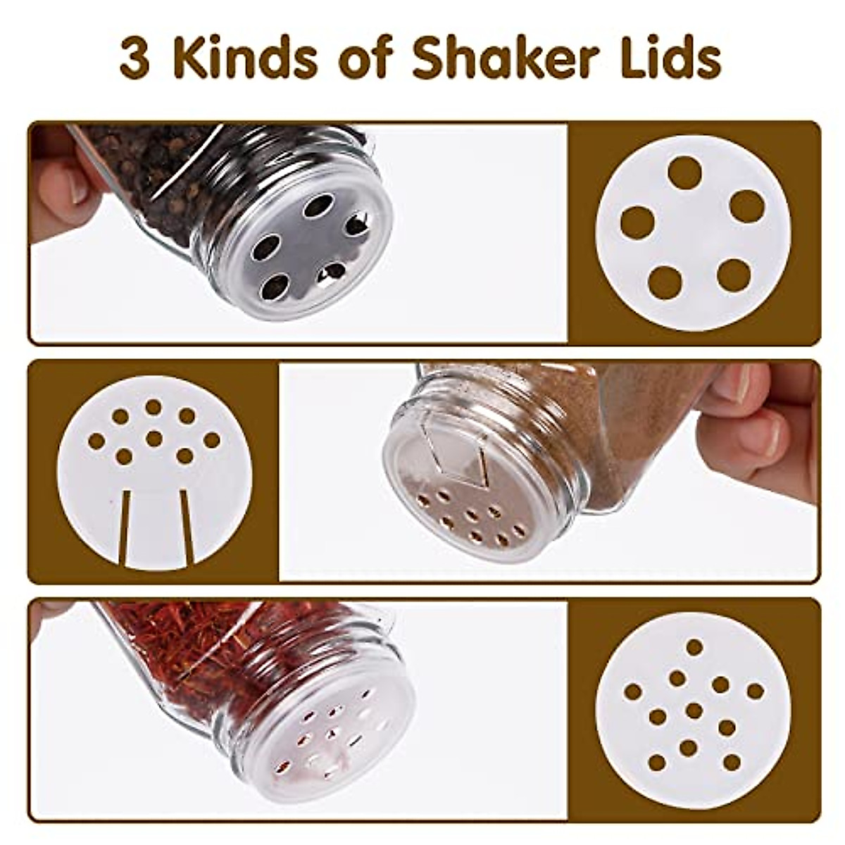 CUCUMI 25pcs Spice Jars with Labels 4oz Glass Spice Bottles with Bamboo Lids, Silicone Collapsible Funnel, Test Tube Brush and Chalk Marker, Seasoning Containers for Spice Rack, Cabinet and Drawer