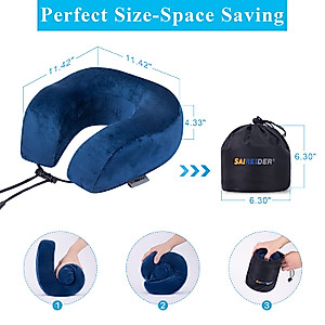 SAIREIDER Travel Pillow 100% Memory Foam Airplanes Neck Pillows -Prevent The Heads from Falling Forward Travel Neck Pillows with Sleep Mask and Earplugs (Navy Blue)