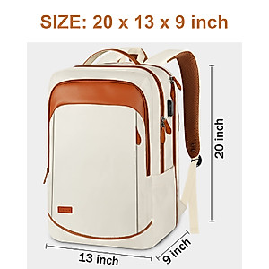 17 inch Travel Laptop Backpack for Women, TSA Friendly 40L Large Computer Backpack with USB Charging Port, Anti Theft Business Backpack Waterproof Carry on Daypack School College Bookbag, Beige
