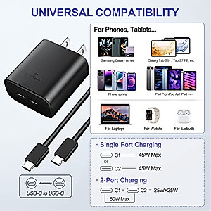45W Super Fast Charger Type C, Dual USB C Charger 25W+25W PD/PPS for Samsung Galaxy S23 ultra/S23+/S23/S22 Ultra /S22 /S22+/S21/Note 20, Galaxy Tab S8/S8 Ultra,iPhone 14/13 Pro Max, iPad, Pixel