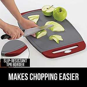Gorilla Grip Reversible, Oversized, Thick Cutting Board, Grip Handle, Deep Juice Grooves, Slip Resistant, Large Kitchen Chopping Boards for Meat, Veggies, Fruits, Dishwasher Safe, 16x11.2, Red Gray