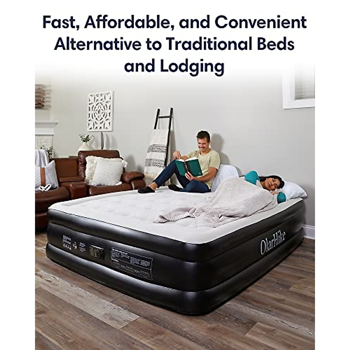 OlarHike Inflatable King Air Mattress with Built in Pump,18"Elevated Durable Air Mattresses for Camping,Home&Guests,Fast&Easy Inflation/Deflation Airbed,Black Family Blow up Bed,Travel Cushion,Indoor