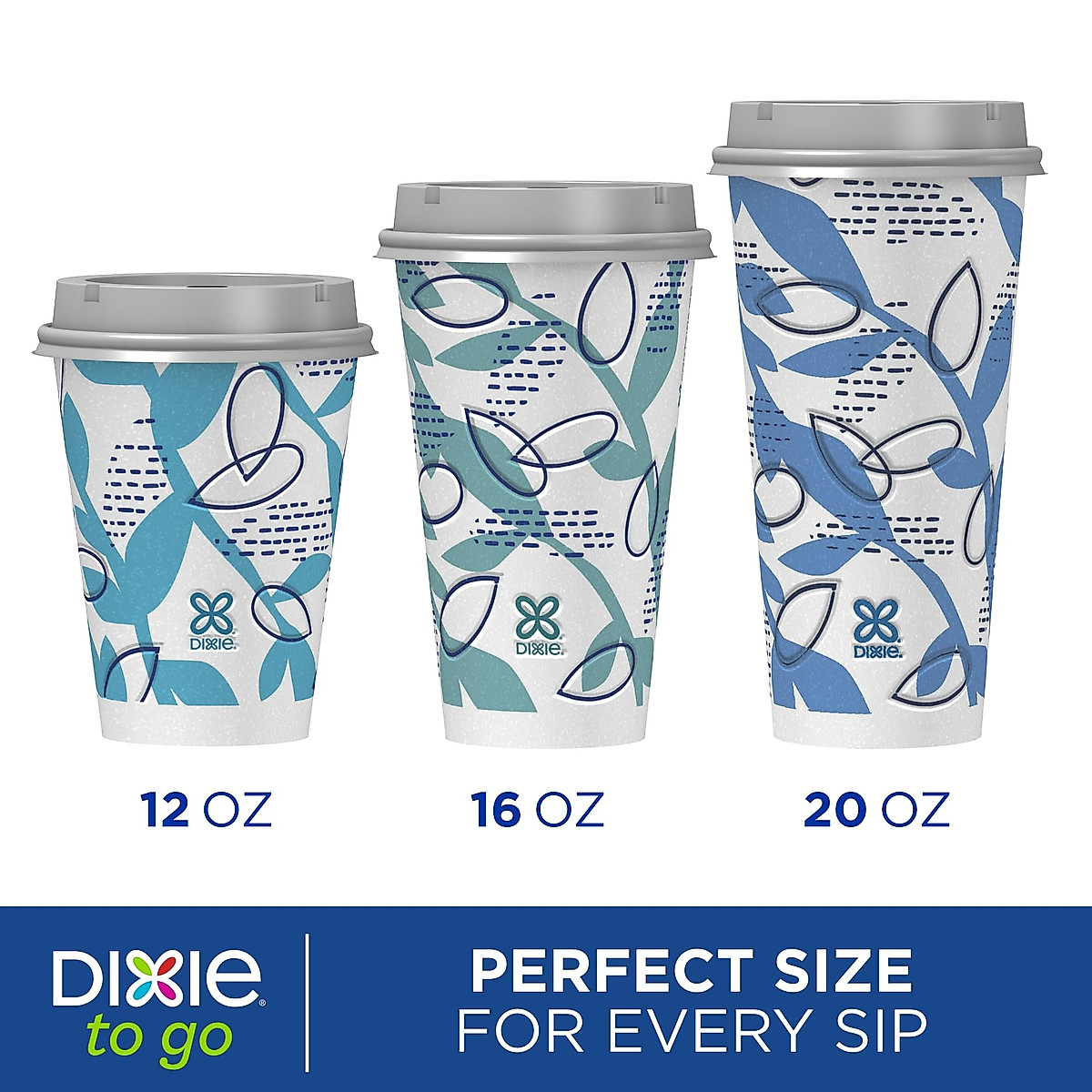 Dixie to Go Disposable Hot Beverage Paper Coffee Cups with Lids, 12 Oz, 156 Count, Assorted Designs