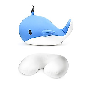 Kikkerland Zip and Flip Travel Neck Back Pillow Cute Compact Plush Blue Whale