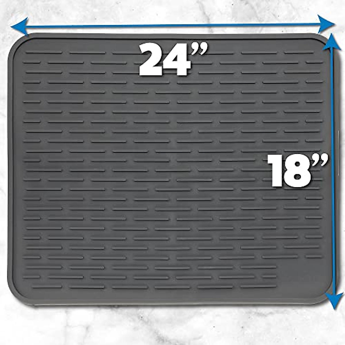 XXL Silicone Dish Drying Mat for Kitchen Counter, 24" x 18" Extra Large, Waterproof Pet Feeding Mat, Dog Food, Water Bowls, Under Drying Racks for Dishes, Coffee Bars, Bar Mats (Slate Grey)