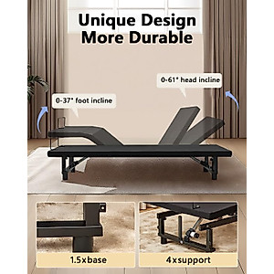 Miscoos King Size Adjustable Bed Frame with Quiet Motor - Head & Foot Incline, Zero Gravity, Wireless Remote Control, Easy Installation (79" L x 74" W x 12.72" H)