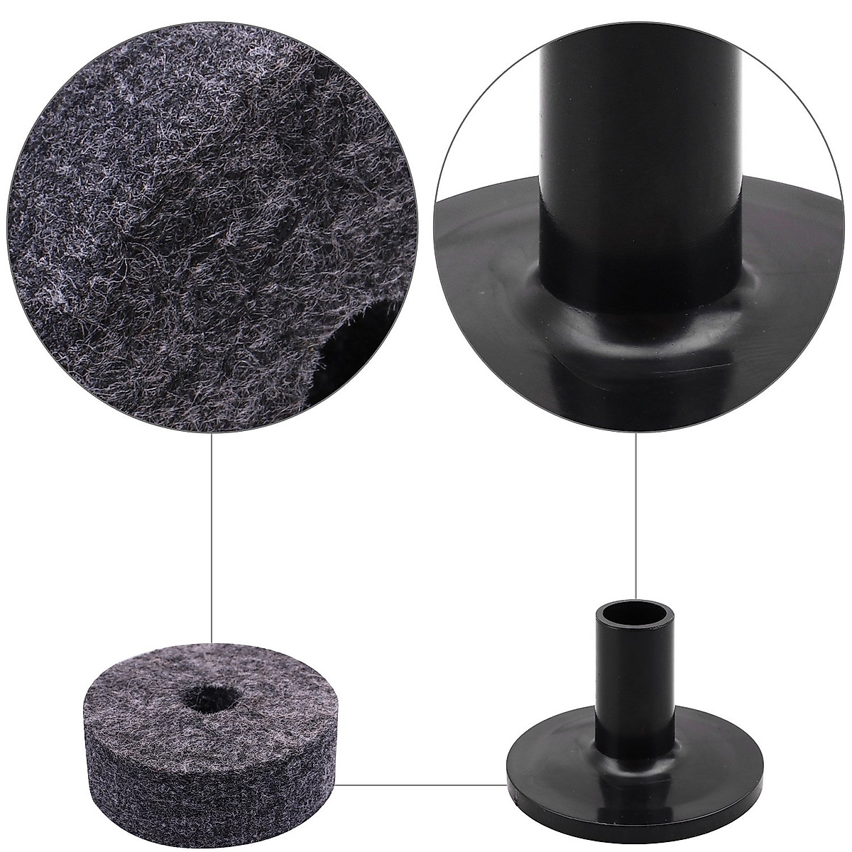 10PCS Cymbal Stand Felt Washer and 10PCS Plastic Drum Cymbal Stand Sleeves Replacement Grey