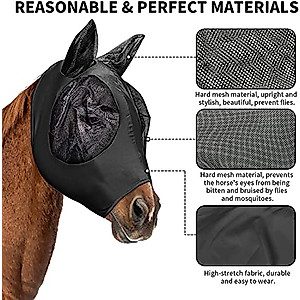 fadumnle Horse Mask, Horse Fly Mask，Horse Mask with Ears,Super Comfort Elasticity Fly Mask with UV Protection for Horse-Checker Board(Black, Blue)