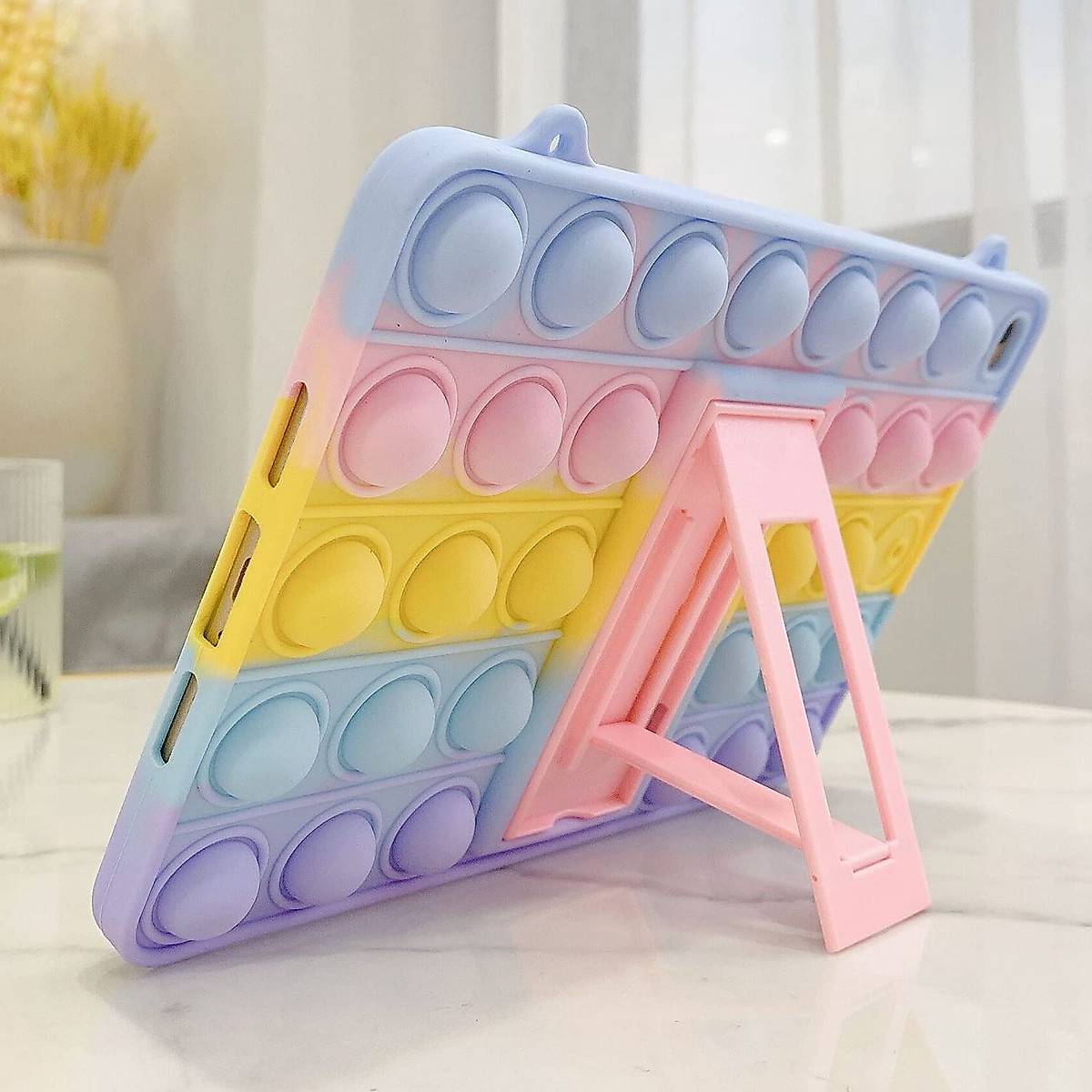 iZi Way Pop It iPad Mini Case Mini 5/4 Kids Girls, Fidget Toy Poppet Push Bubble Cute Silicone Tablet Case Cover, Stand, Shoulder Strap for iPad Mini 5th / 4th Gen (7.9”, 2019/2015) - Rainbow