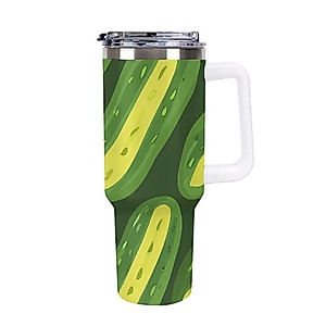 Abstract Cucumbers Pickles 40oz Water Bottle Double Wall Insulated Tumbler with Handle Leakproof Travel Mug White-style