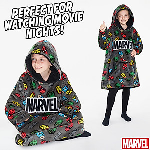 Marvel Hoodies for Boys, Fleece Oversized Blanket Hoodie Avengers Gifts for Boys (Grey Aop)