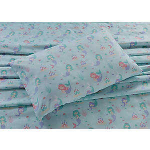 Linen Plus Sheet Set Kids/Teens Mermaids Underwater Castle Jellyfishes Aqua Pink Lavender Purple # Aqua Mermaid (Twin)