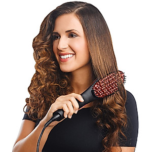 Ontel Simply Straight - Ceramic Straightening Brush | Ultra Fast Heat Up, Compact, Portable, Argan Oil Infused 3D Ceramic Bristles