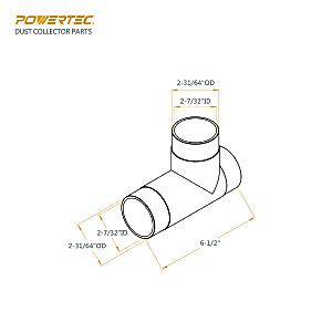 POWERTEC 70180V 2-1/2-Inch Dust Collection T-Fitting, 1 PK