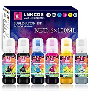 LNKCOS 600ML Sublimation Ink for Epson EcoTank ET-8500 ET-8550 Wide-Format Supertank Printers (6 Color, 6×100ML, BK PB C M Y K Grey, Bigger Bottles with More Ink to Fill The Tanks)