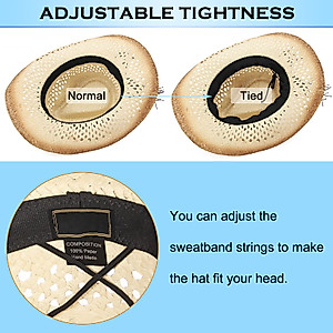 La Vogue Straw Cowboy Hat Bend Brim Fedora Hat Faux Turquoise Belt Brown