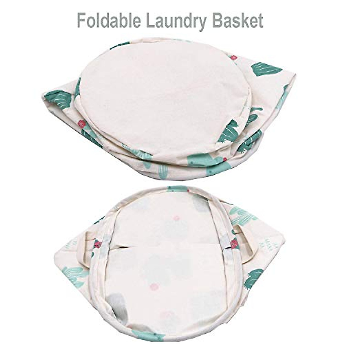 Large Storage Bins 19.7x15.7 Inch, ZUEXT Waterproof Foldable Cotton Canvas Fabric Storage Bin, Collapsible Round Clothes Laundry Hamper w/Leather Handles, Cactus Storage Basket, Toy Books Holder