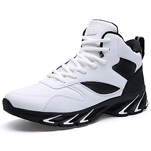 Joomra Mens Work Tennis Shoes White Leather Lace up High Top Leather Cushion Sport Snikers Jogging Basketball Daily Fashion Sneakers Size 9.5