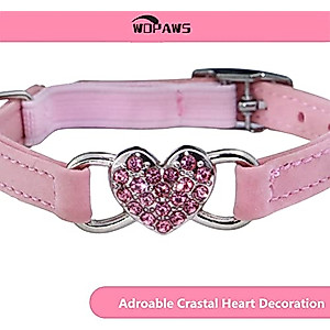WDPAWS Heart Bling Cat Collar with Safety Belt and Bell Adjustable 8-10 inches for Kitten Cats (Pink)